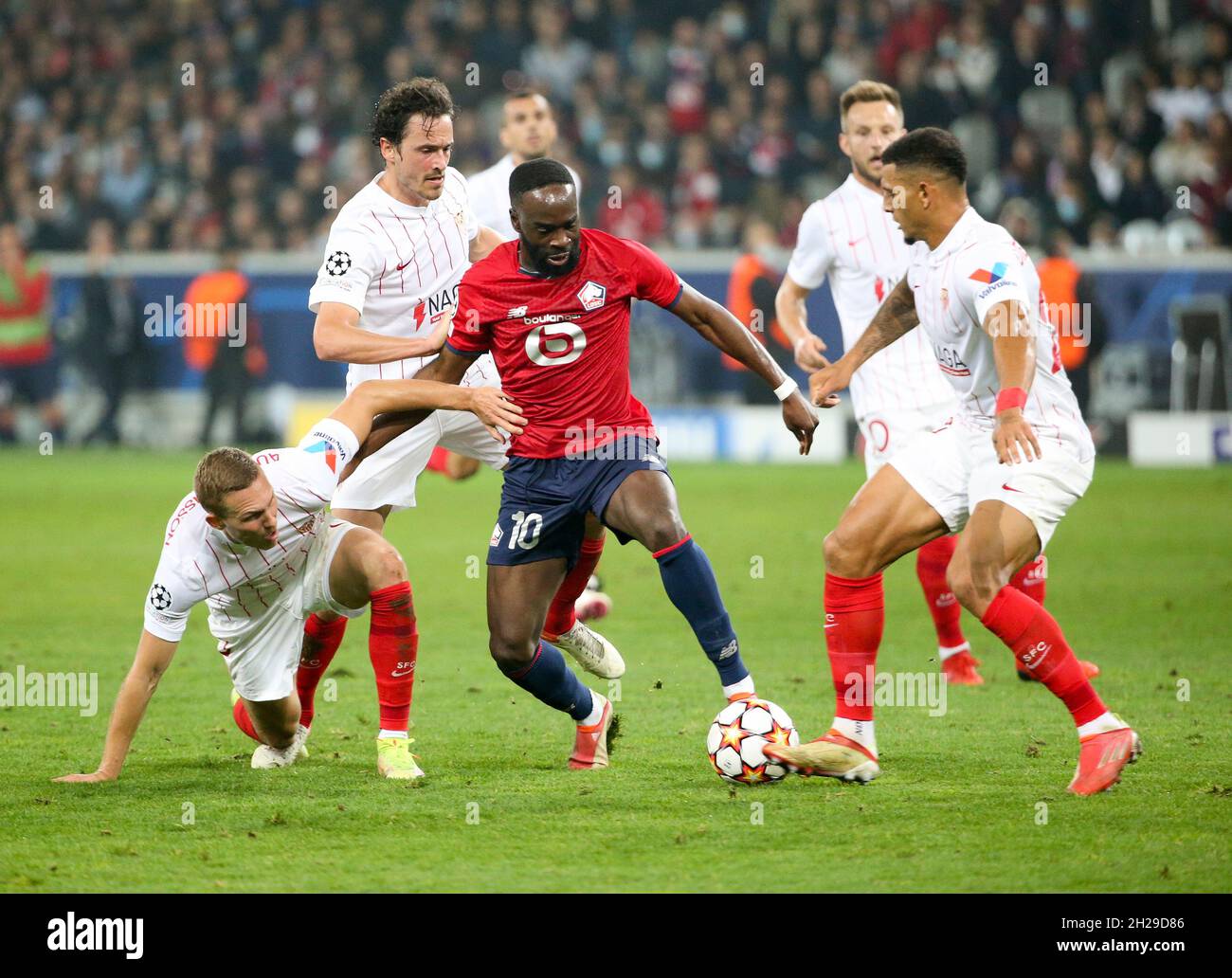 Jonathan Ikone of Lille between Ludwig Augustinsson, Thomas Delaney ...