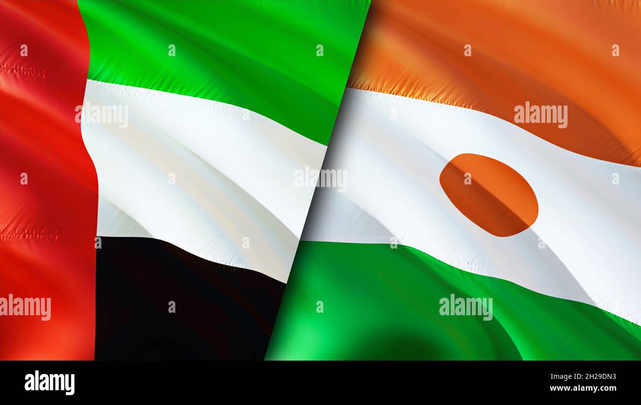 Emirates and Niger flags. 3D Waving flag design. Niger United Arab ...