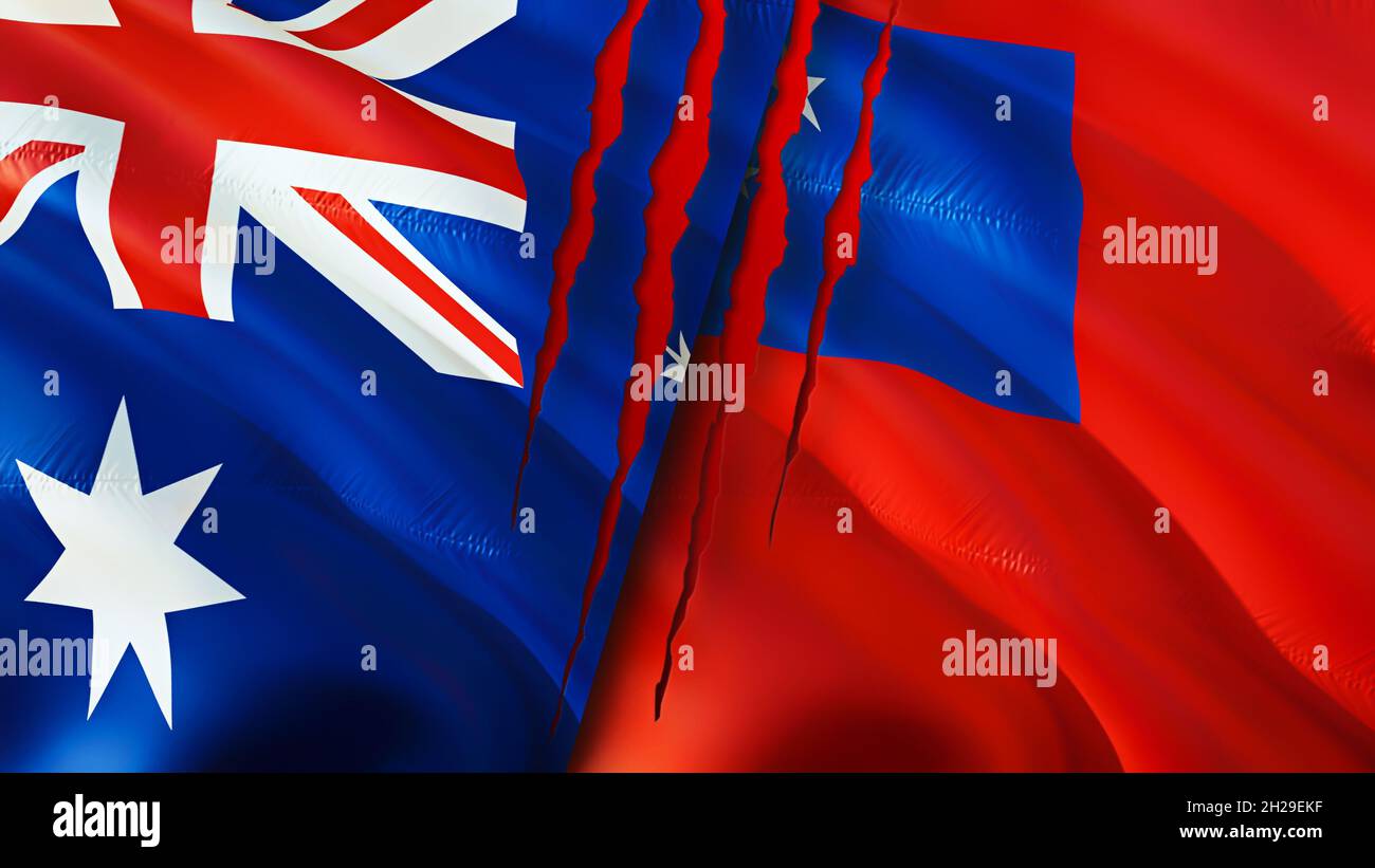 Australia and Samoa flags with scar concept. Waving flag 3D rendering ...