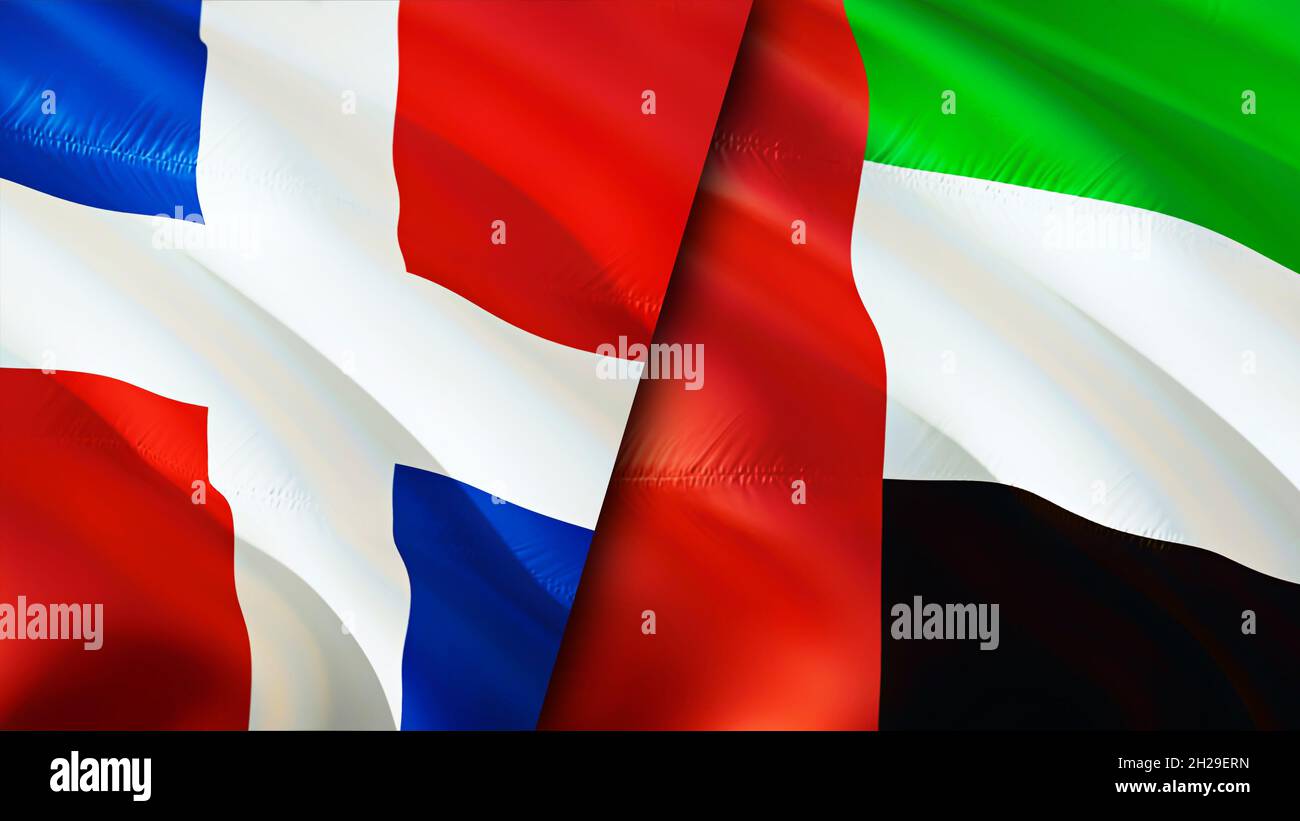 Dominicana and United Arab Emirates flags. 3D Waving flag design ...