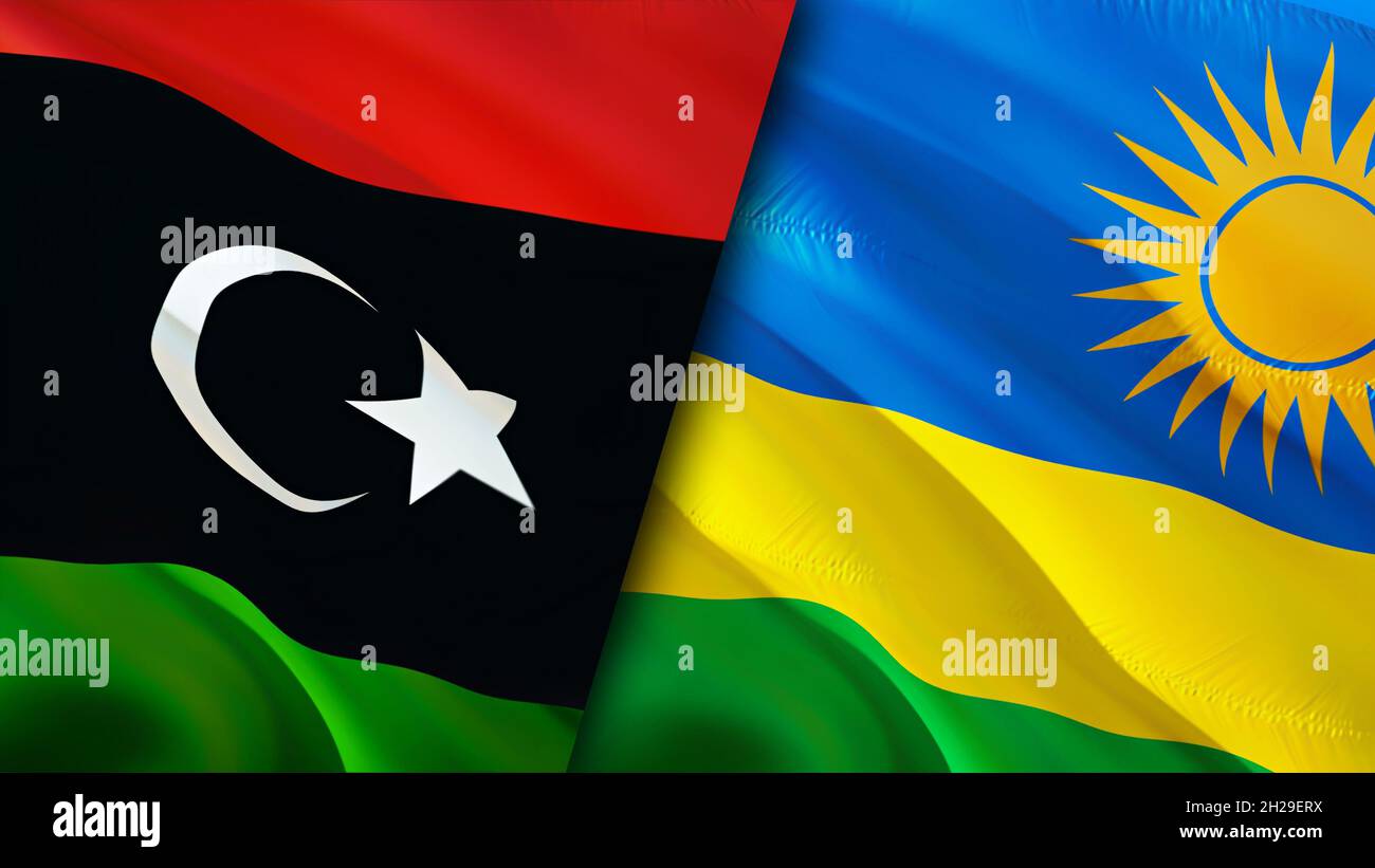 Libya and Rwanda flags. 3D Waving flag design. Rwanda Libya flag ...