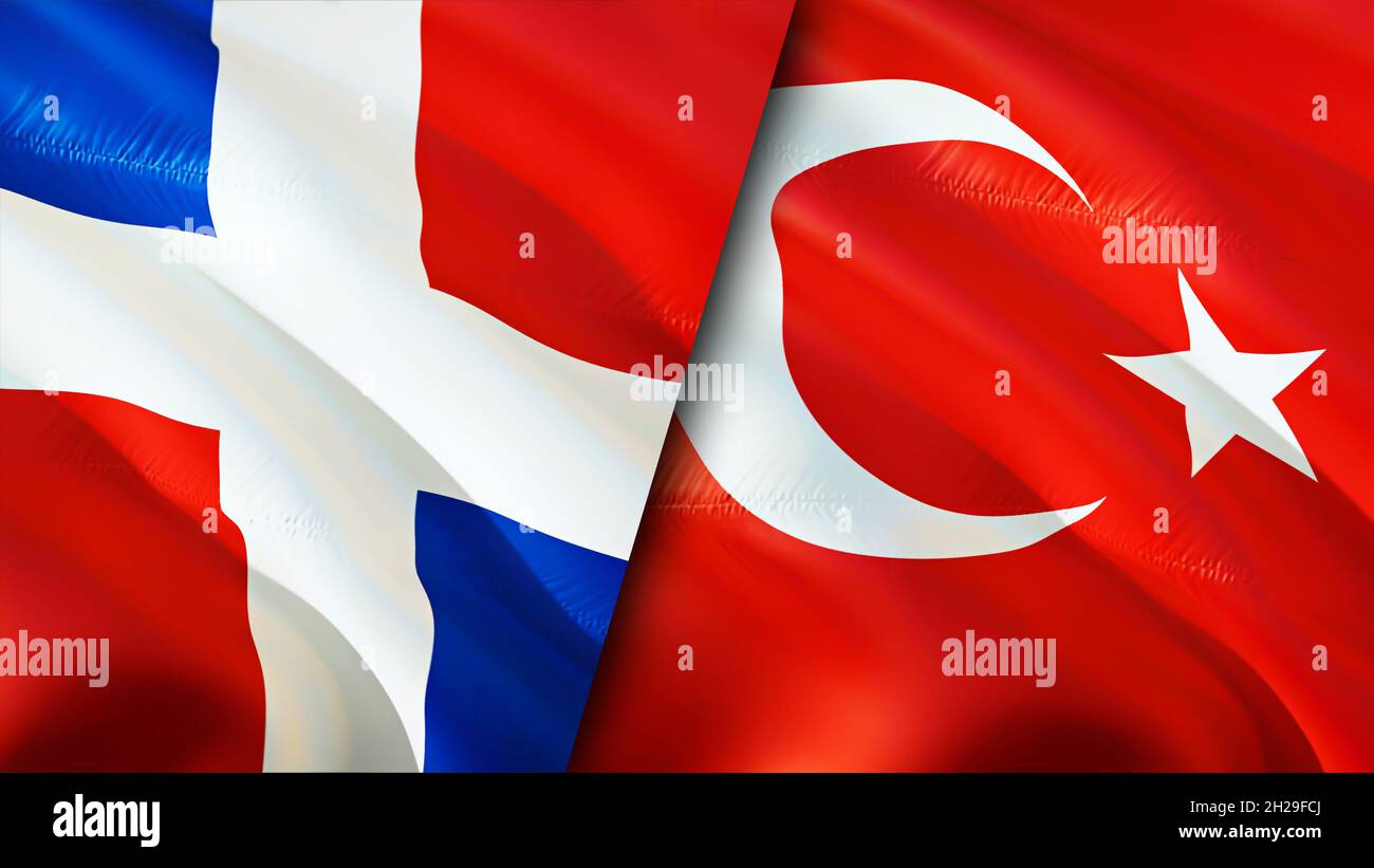 Dominicana and Turkey flags. 3D Waving flag design. Turkey Dominican ...