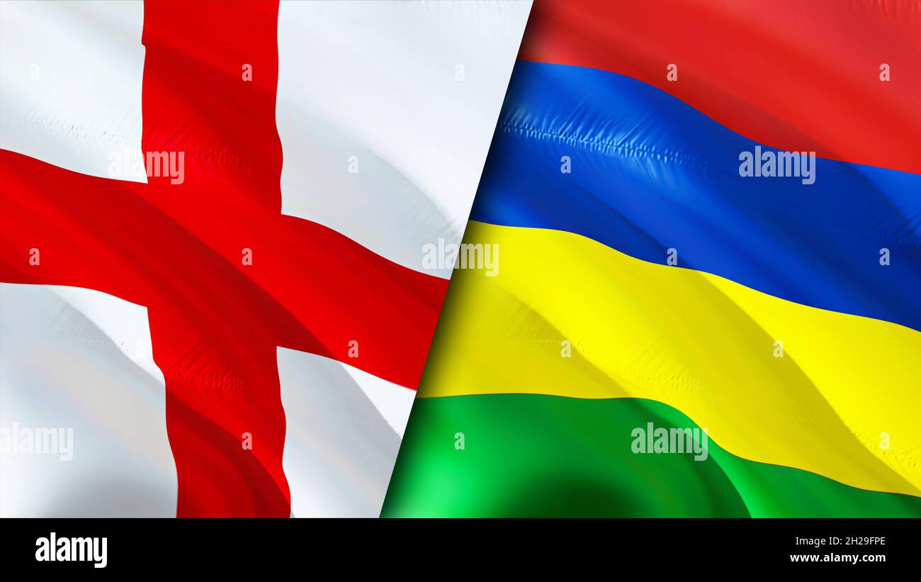 England and Mauritius flags. 3D Waving flag design. Mauritius England ...