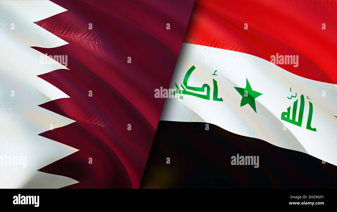 Qatar and Iraq flags. 3D Waving flag design. Iraq Qatar flag, picture ...