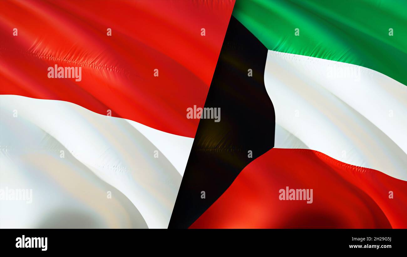 Indonesia and Kuwait flags. 3D Waving flag design. Indonesia Kuwait ...