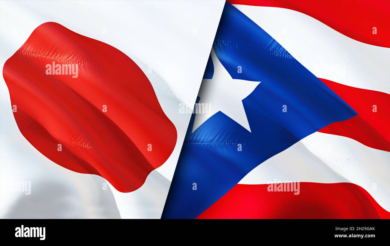Japan and Puerto Rico flags. 3D Waving flag design. Japan Puerto Rico ...
