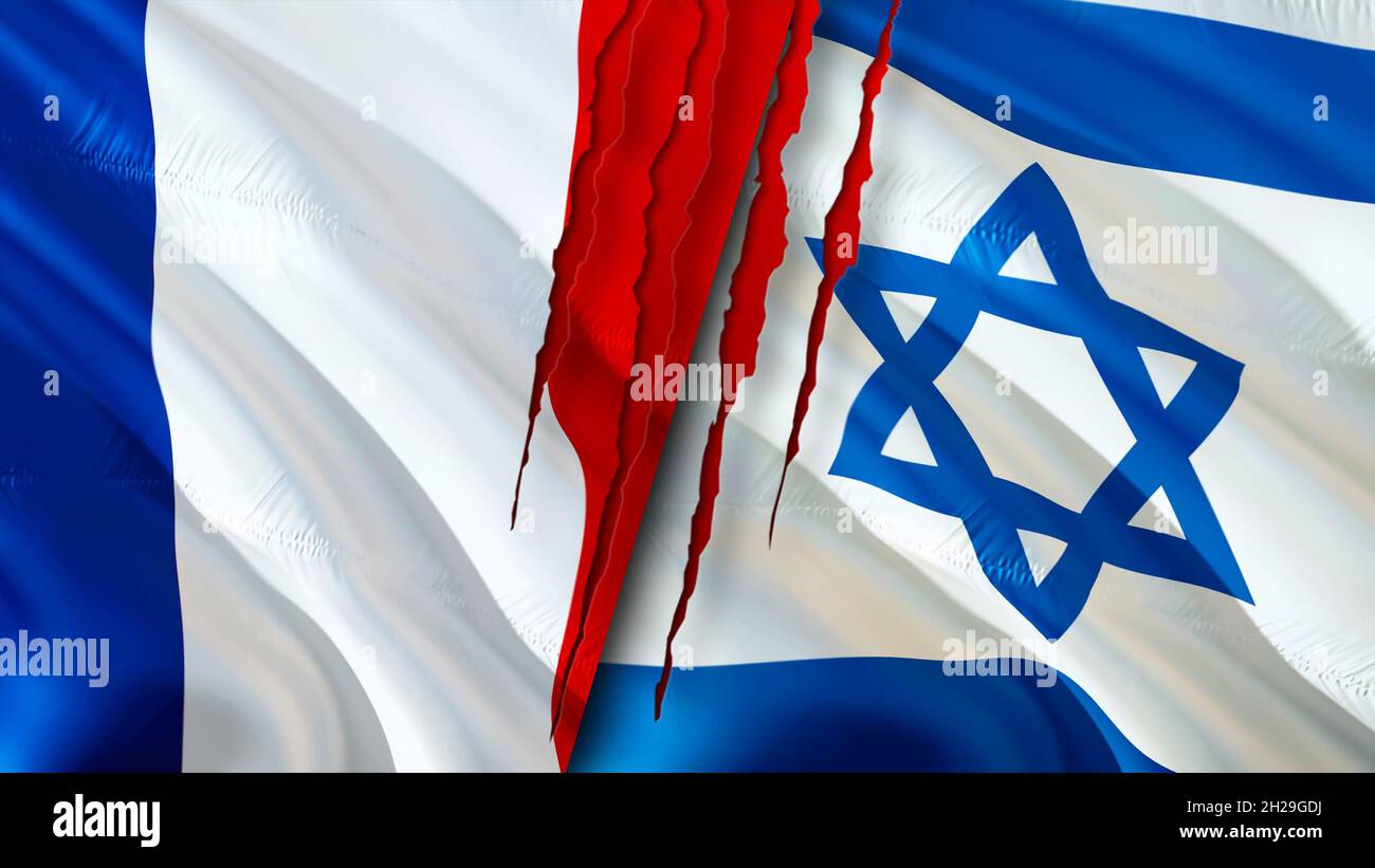 France and Israel flags with scar concept. Waving flag,3D rendering ...