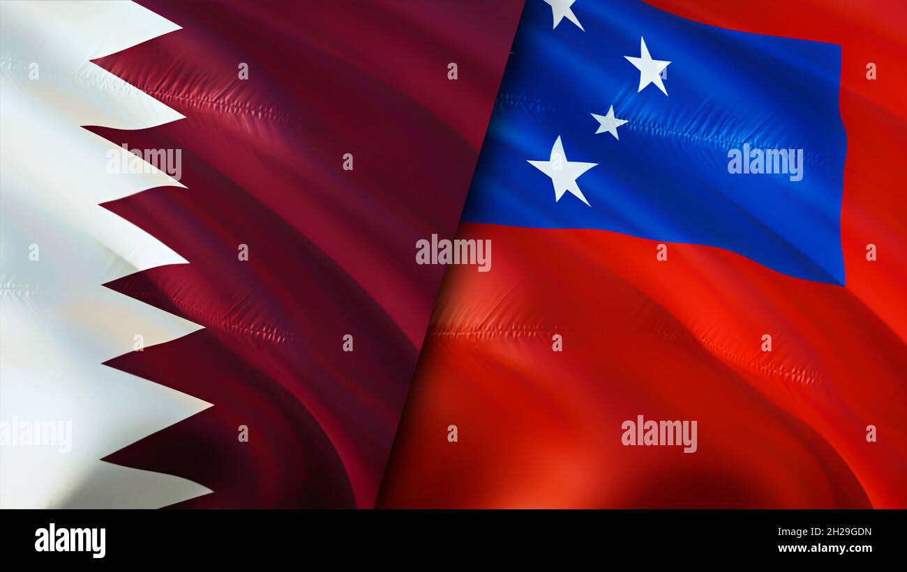 Qatar and Samoa flags. 3D Waving flag design. Samoa Qatar flag, picture ...