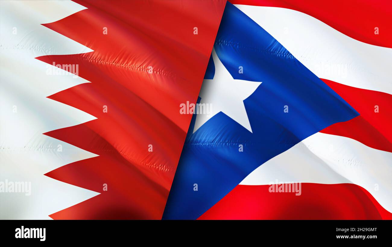 Bahrain and Puerto Rico flags. 3D Waving flag design. Puerto Rico ...