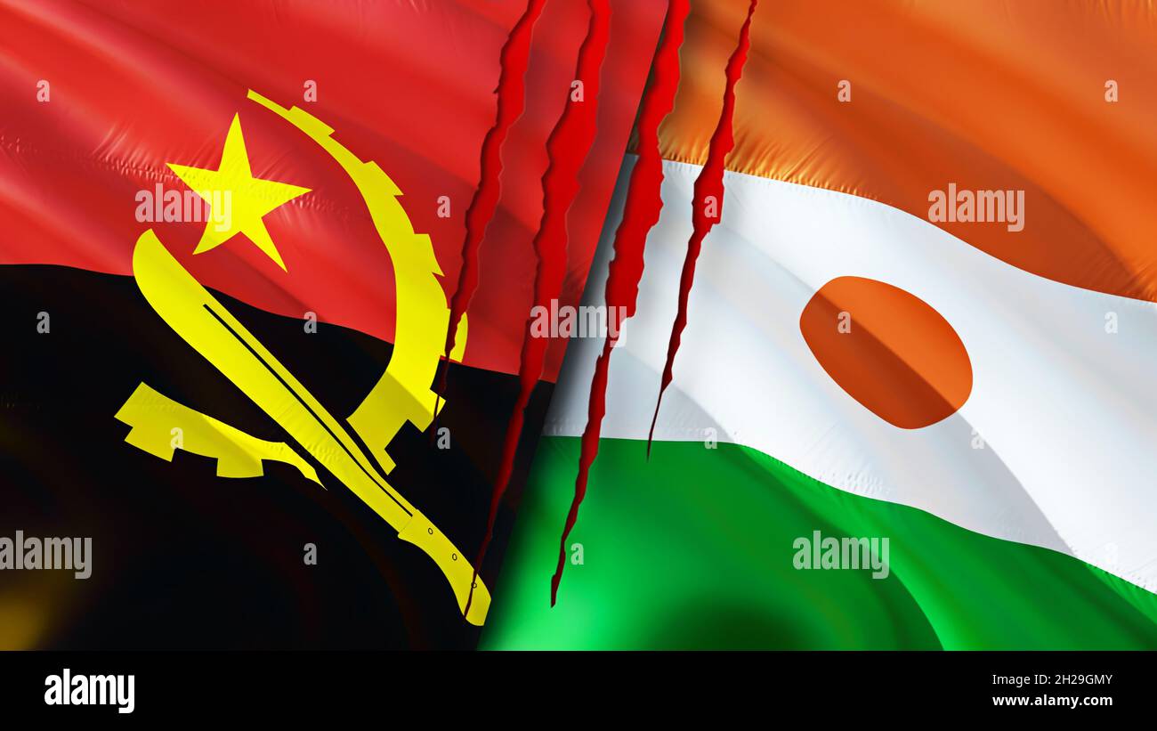 Angola and Niger flags with scar concept. Waving flag 3D rendering ...