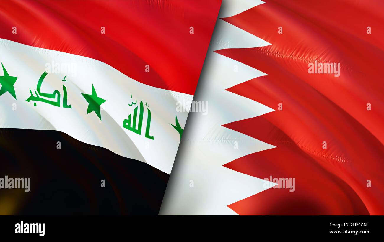 Iraq and Bahrain flags. 3D Waving flag design. Bahrain Iraq flag ...