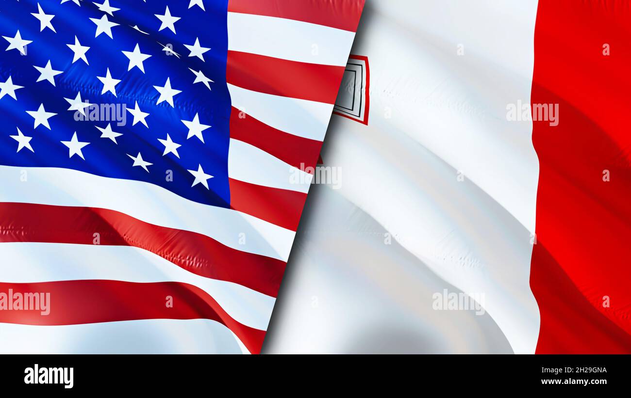 United States and Malta flags. 3D Waving flag design. United States ...