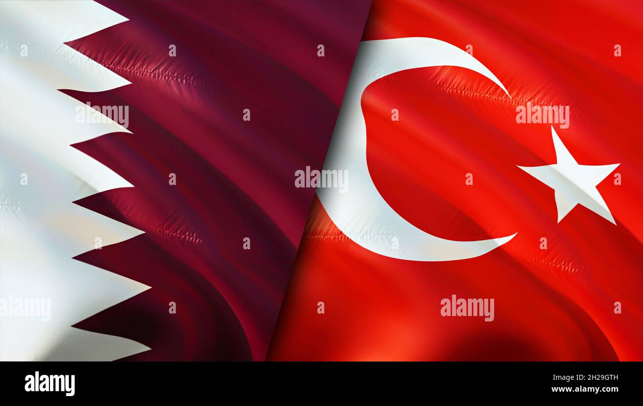 Qatar and Turkey flags. 3D Waving flag design. Turkey Qatar flag ...
