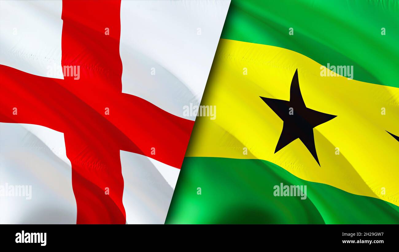England and Sao Tome and Principe flags. 3D Waving flag design. Sao ...