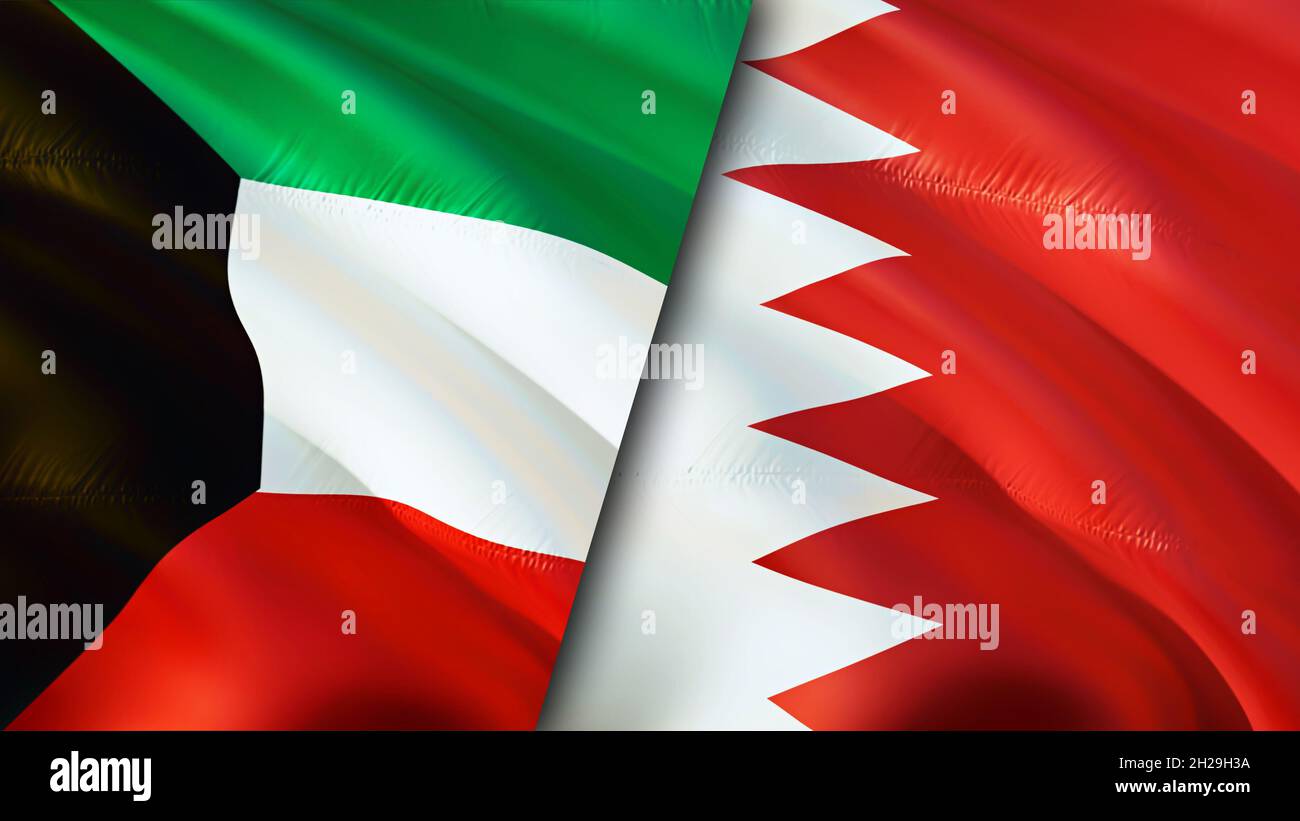 Kuwait and Bahrain flags. 3D Waving flag design. Bahrain Kuwait flag ...