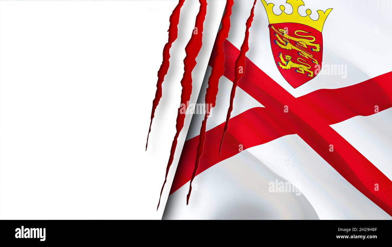 White half and Jersey flags with scar concept. Waving flag,3D rendering ...