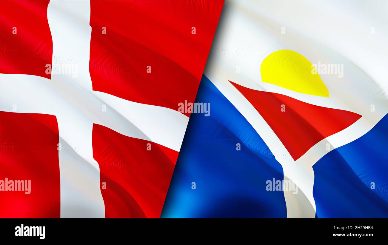 Denmark and Saint Martin flags. 3D Waving flag design. Saint Martin ...