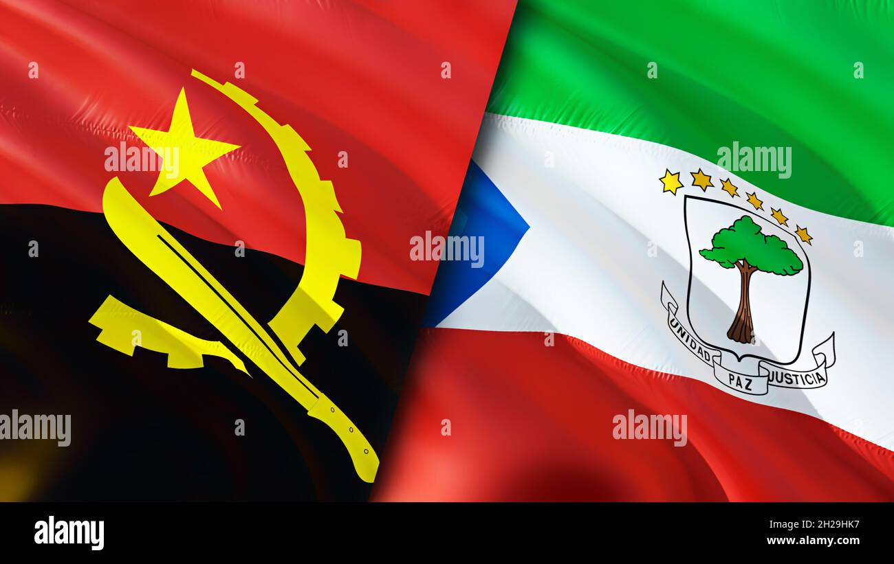 Angola and Equatorial Guinea flags. 3D Waving flag design. Angola ...