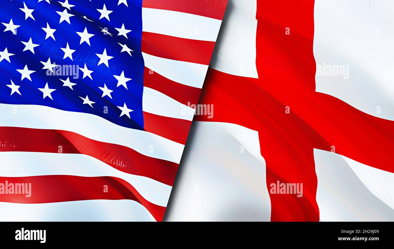 United States and England flags. 3D Waving flag design. United States ...