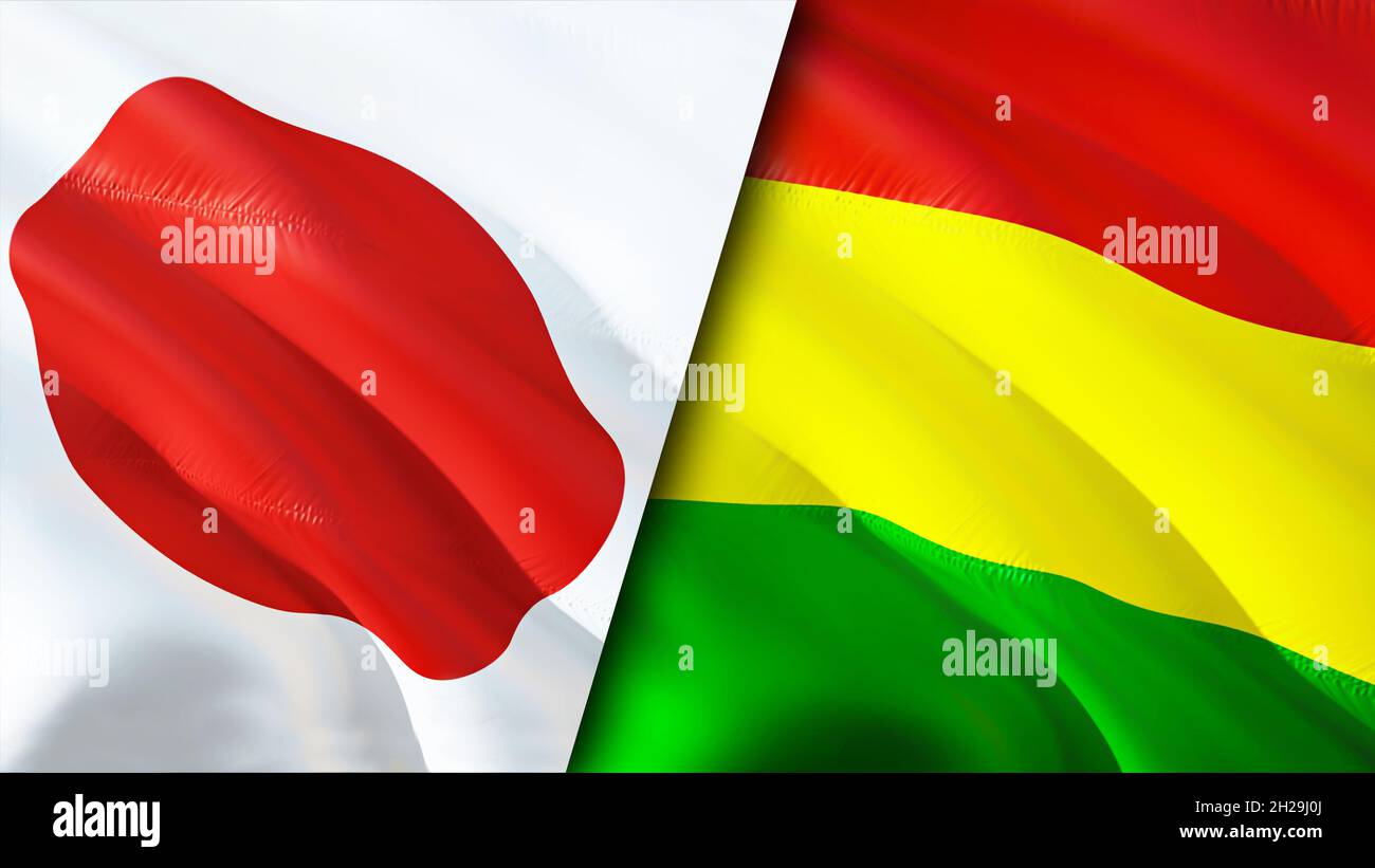 Japan and Bolivia flags. 3D Waving flag design. Japan Bolivia flag ...