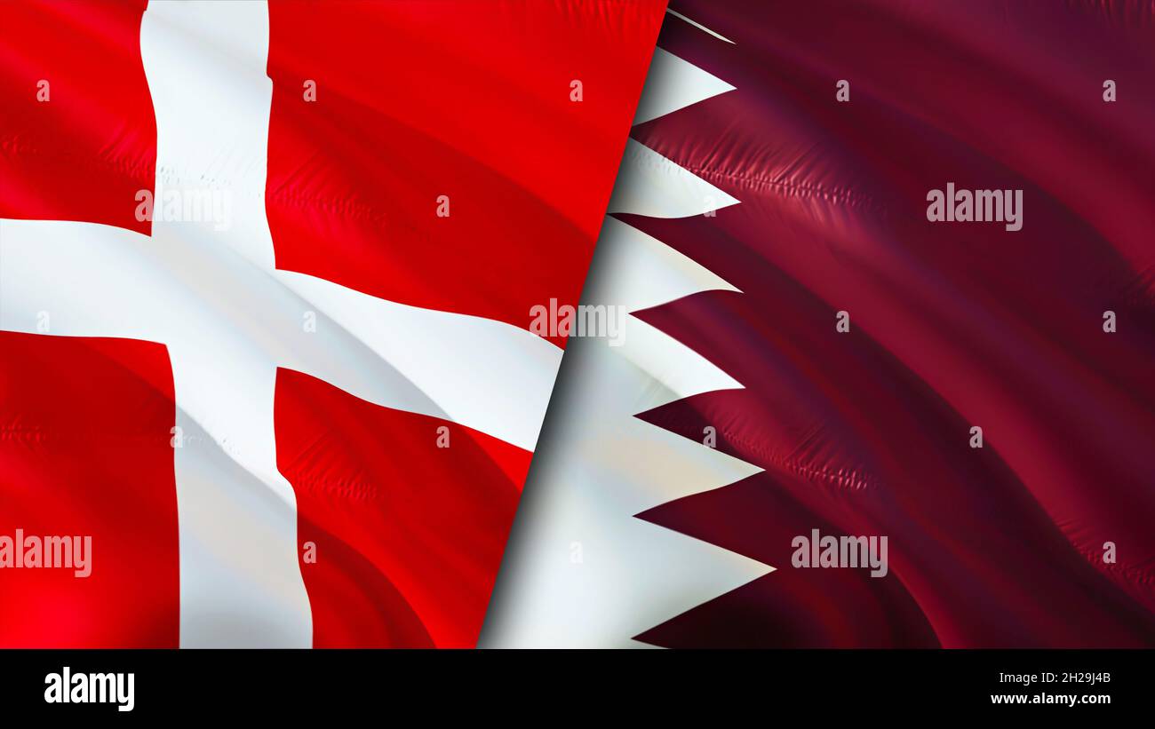Denmark and Qatar flags. 3D Waving flag design. Qatar Denmark flag ...