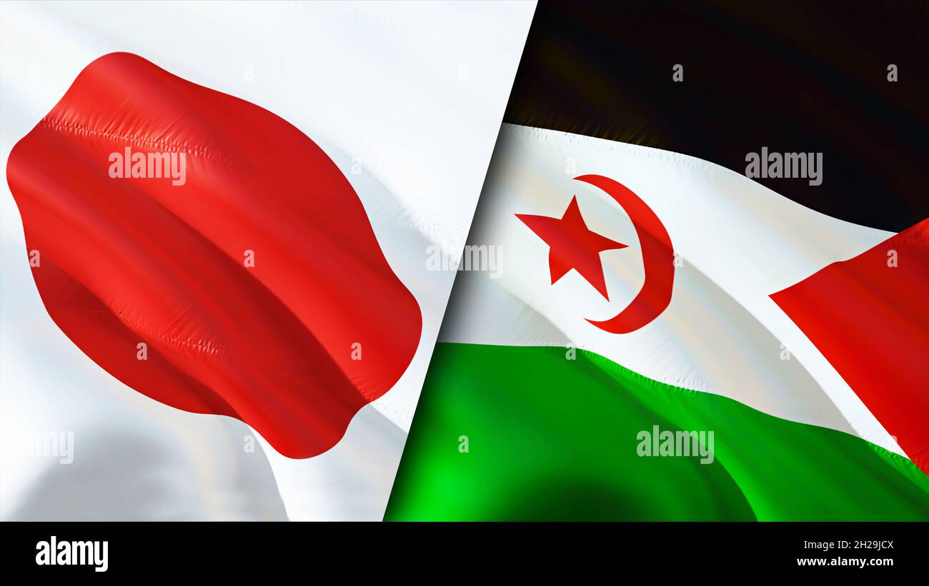 Japan and Western Sahara flags. 3D Waving flag design. Japan Western ...