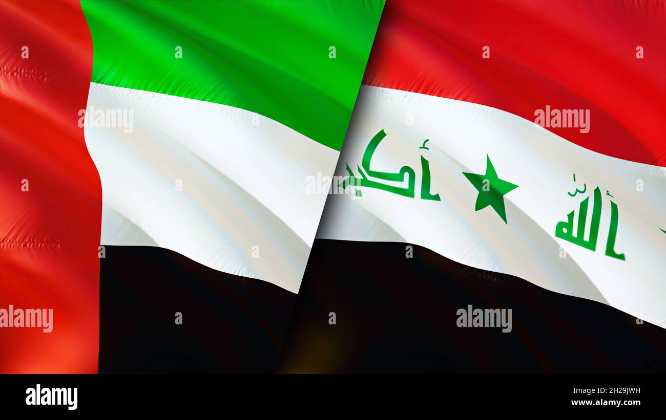 Emirates and Iraq flags. 3D Waving flag design. Iraq United Arab ...