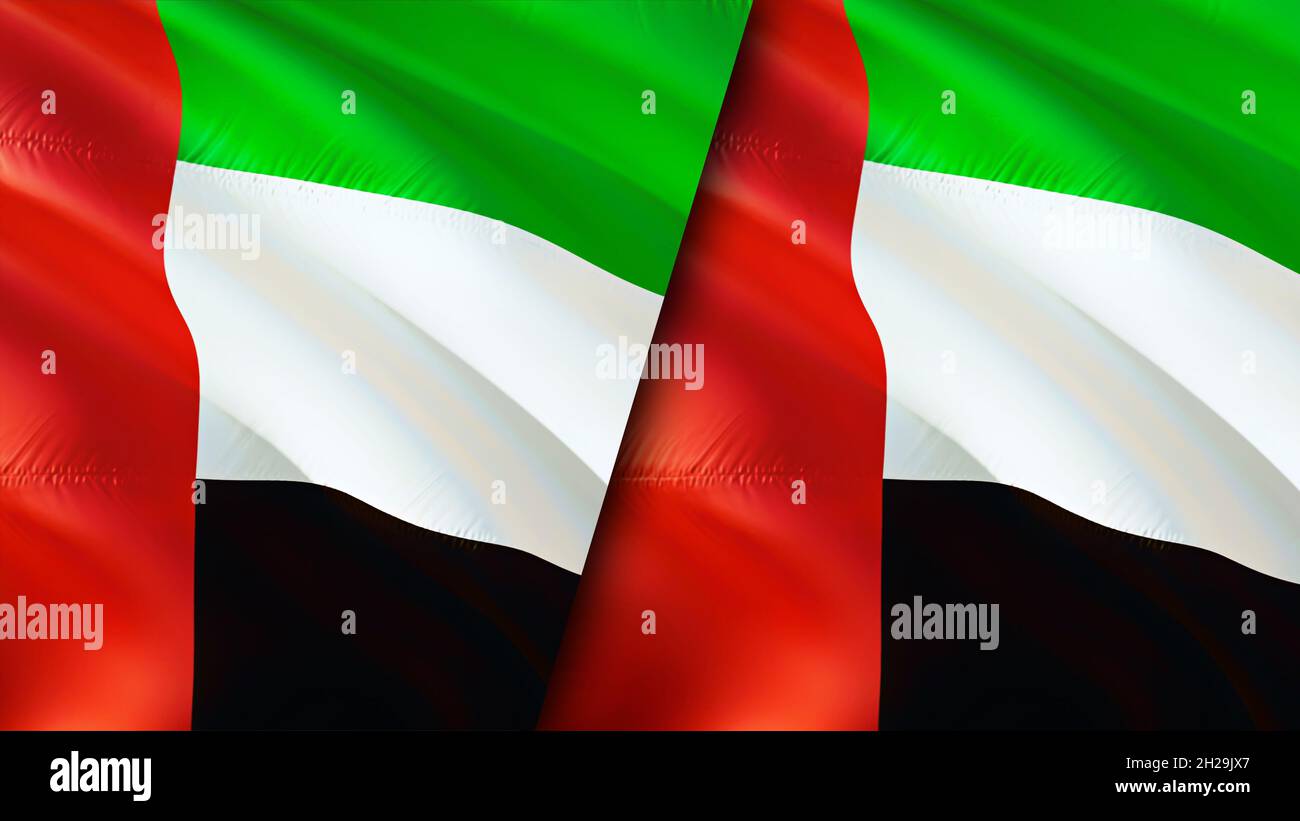 Emirates and United Arab Emirates flags. 3D Waving flag design. United ...