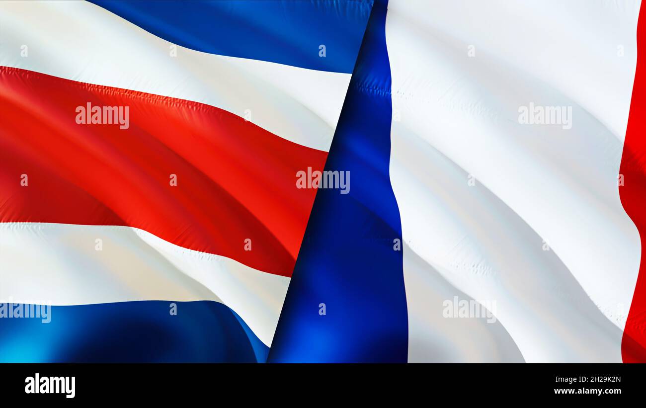 Costa Rica and France flags. 3D Waving flag design. Costa Rica France ...