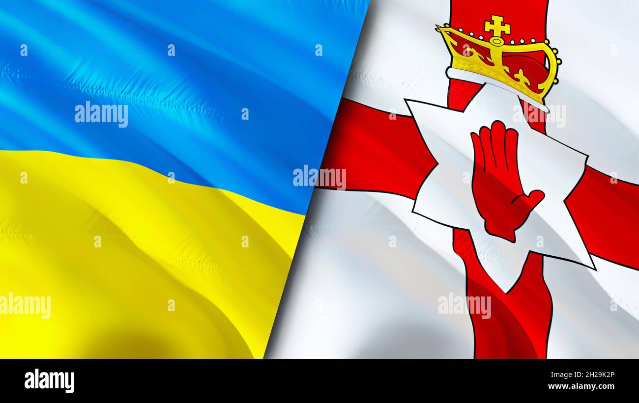 Ukraine and Northern Ireland flags. 3D Waving flag design. Ukraine ...