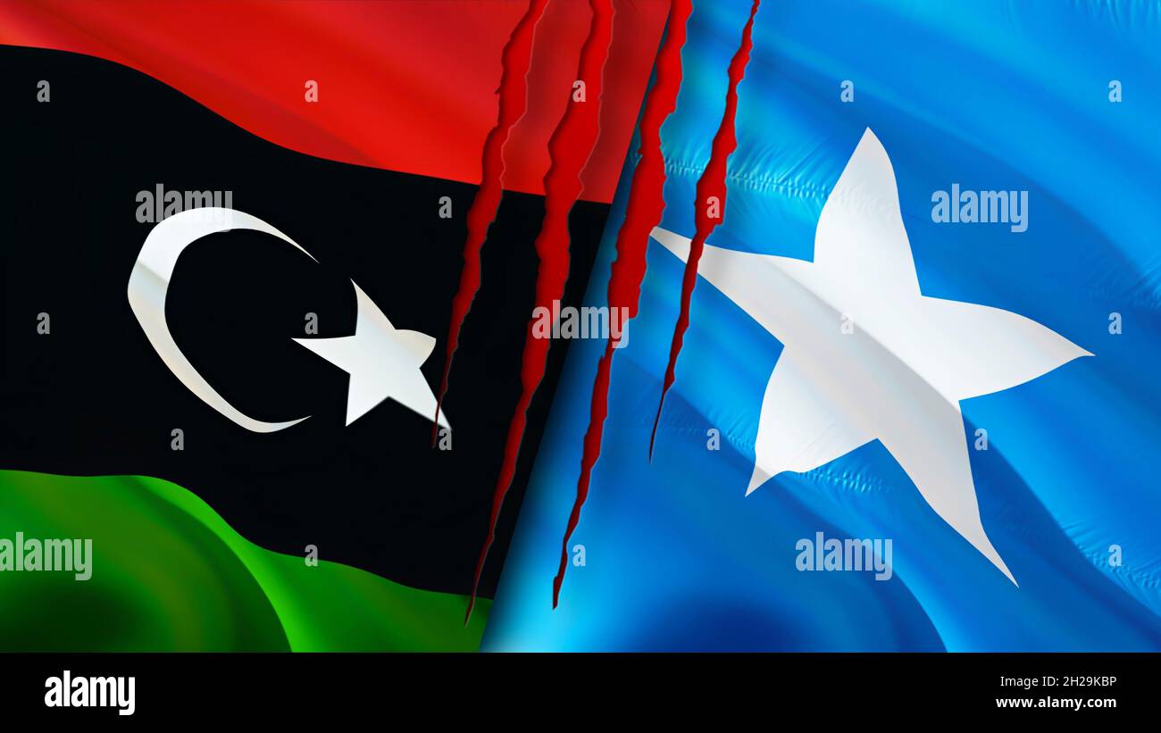 Libya and Somalia flags with scar concept. Waving flag,3D rendering ...