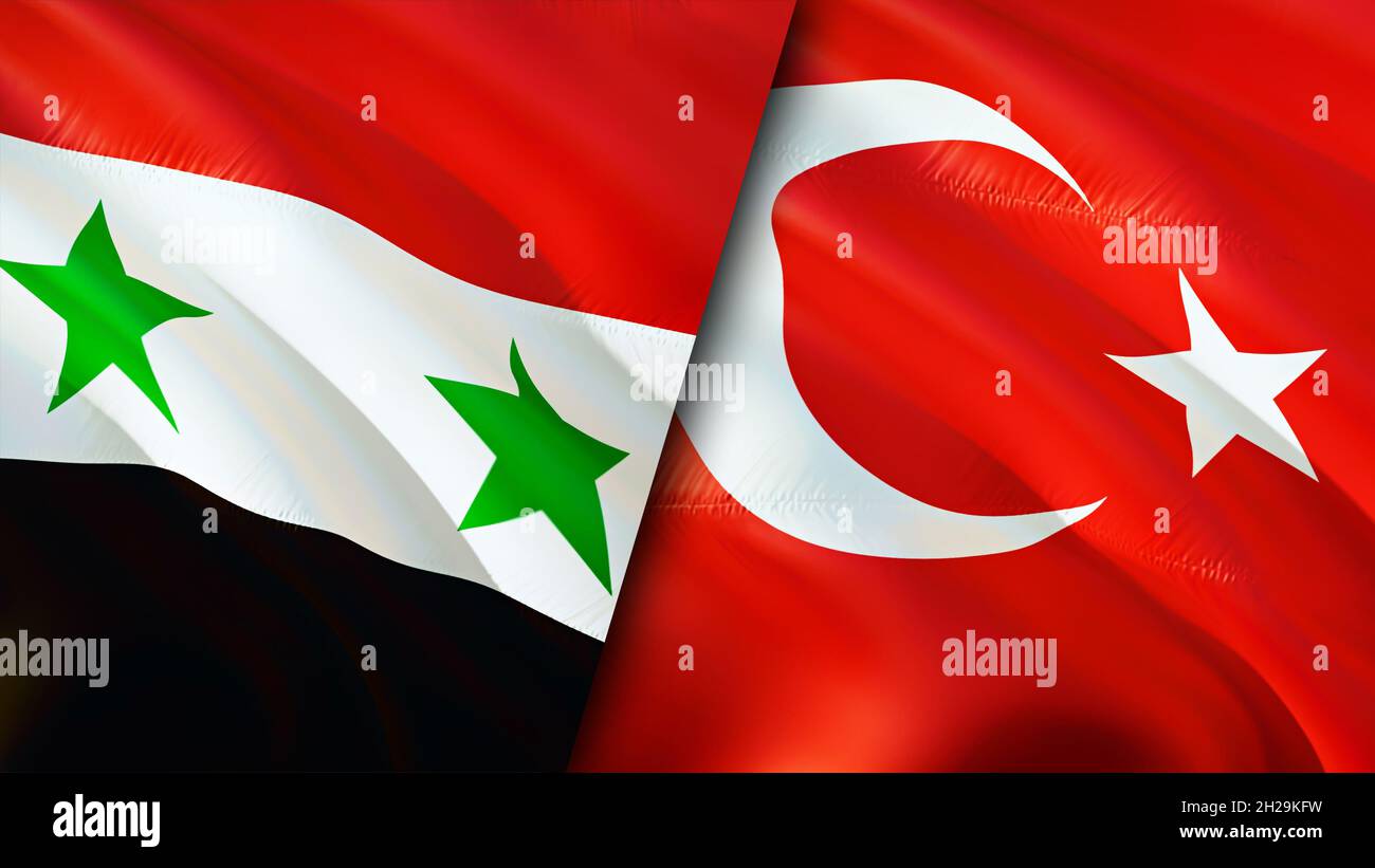 Syria and Turkey flags. 3D Waving flag design. Turkey Syria flag ...