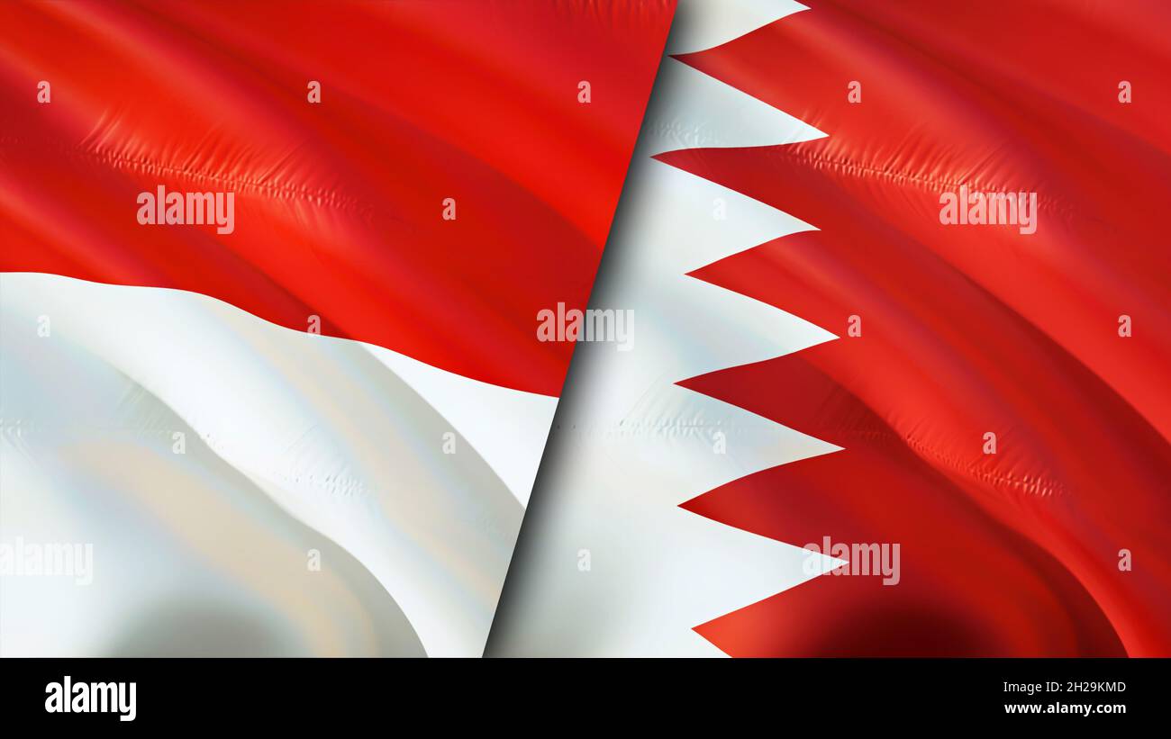Indonesia and Bahrain flags. 3D Waving flag design. Indonesia Bahrain ...