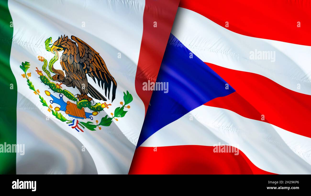 Mexico and Puerto Rico flags. 3D Waving flag design. Mexico Puerto Rico ...