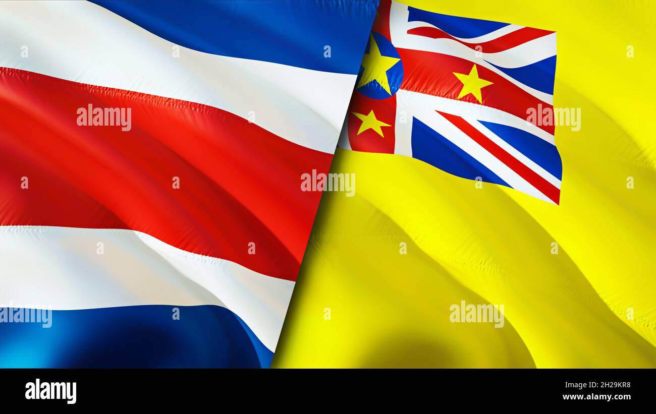 Costa Rica and Niue flags. 3D Waving flag design. Costa Rica Niue flag ...