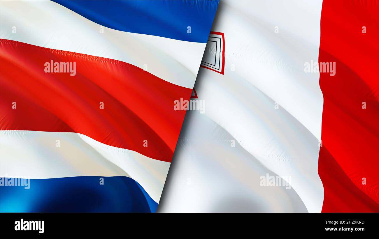 Costa Rica and Malta flags. 3D Waving flag design. Costa Rica Malta ...