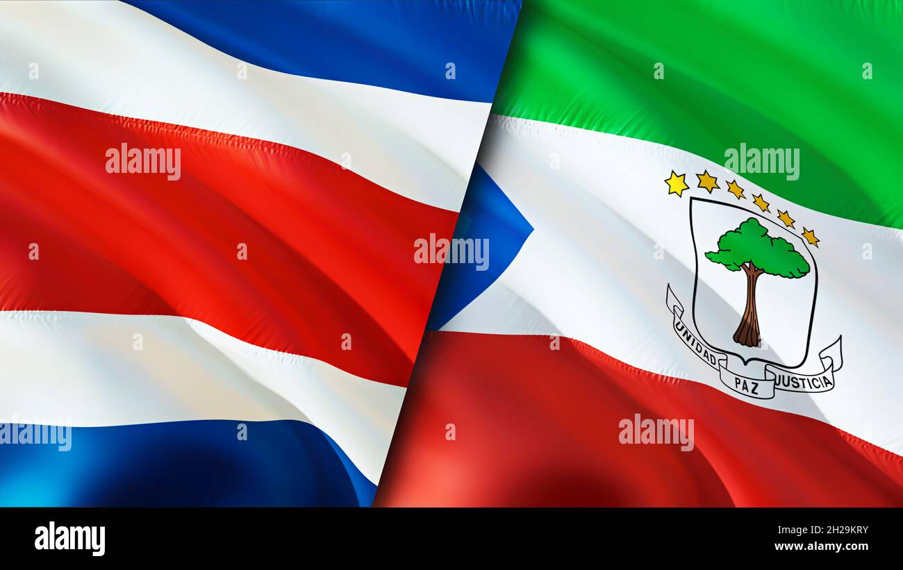 Costa Rica and Equatorial Guinea flags. 3D Waving flag design. Costa ...