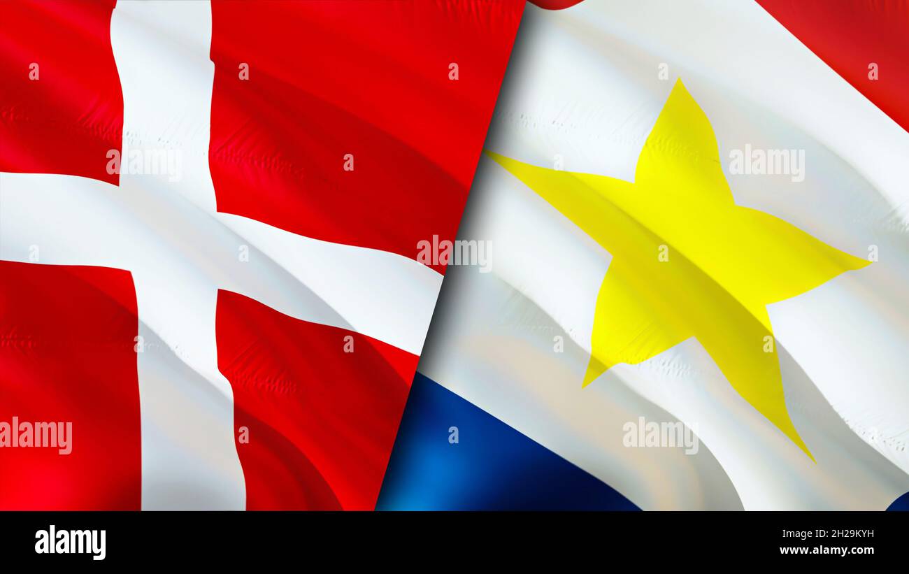Denmark and Saba Island flags. 3D Waving flag design. Saba Island ...