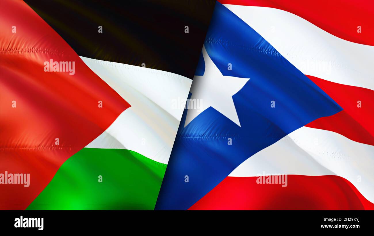 Palestine and Puerto Rico flags. 3D Waving flag design. Palestine ...