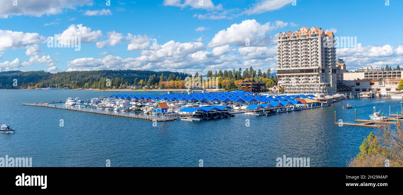 Panoramic view from Tubbs Hill park of the resort, marina and boardwalk ...