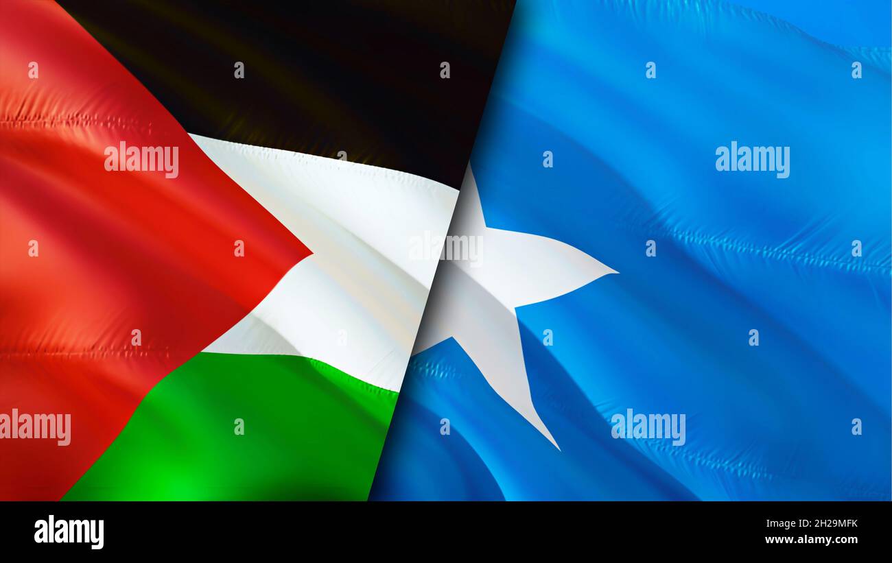 Palestine and Somalia flags. 3D Waving flag design. Palestine Somalia ...
