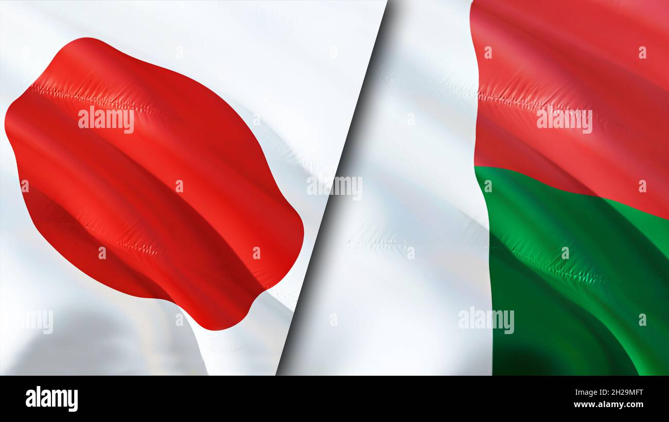 Japan and Madagascar flags. 3D Waving flag design. Japan Madagascar ...