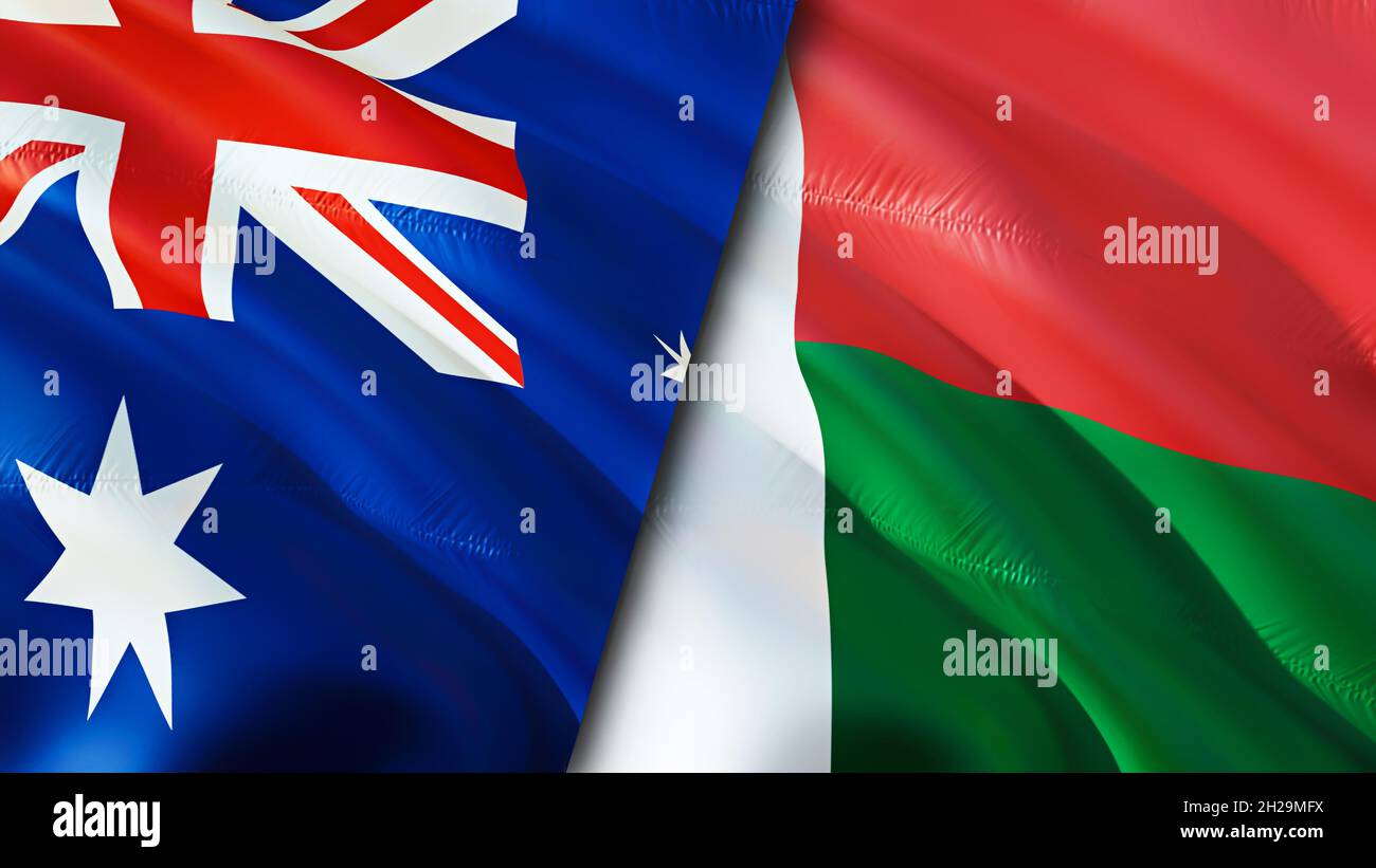 Australia and Madagascar flags. 3D Waving flag design. Australia ...