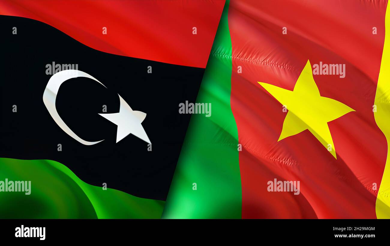 Libya and Cameroon flags. 3D Waving flag design. Cameroon Libya flag ...