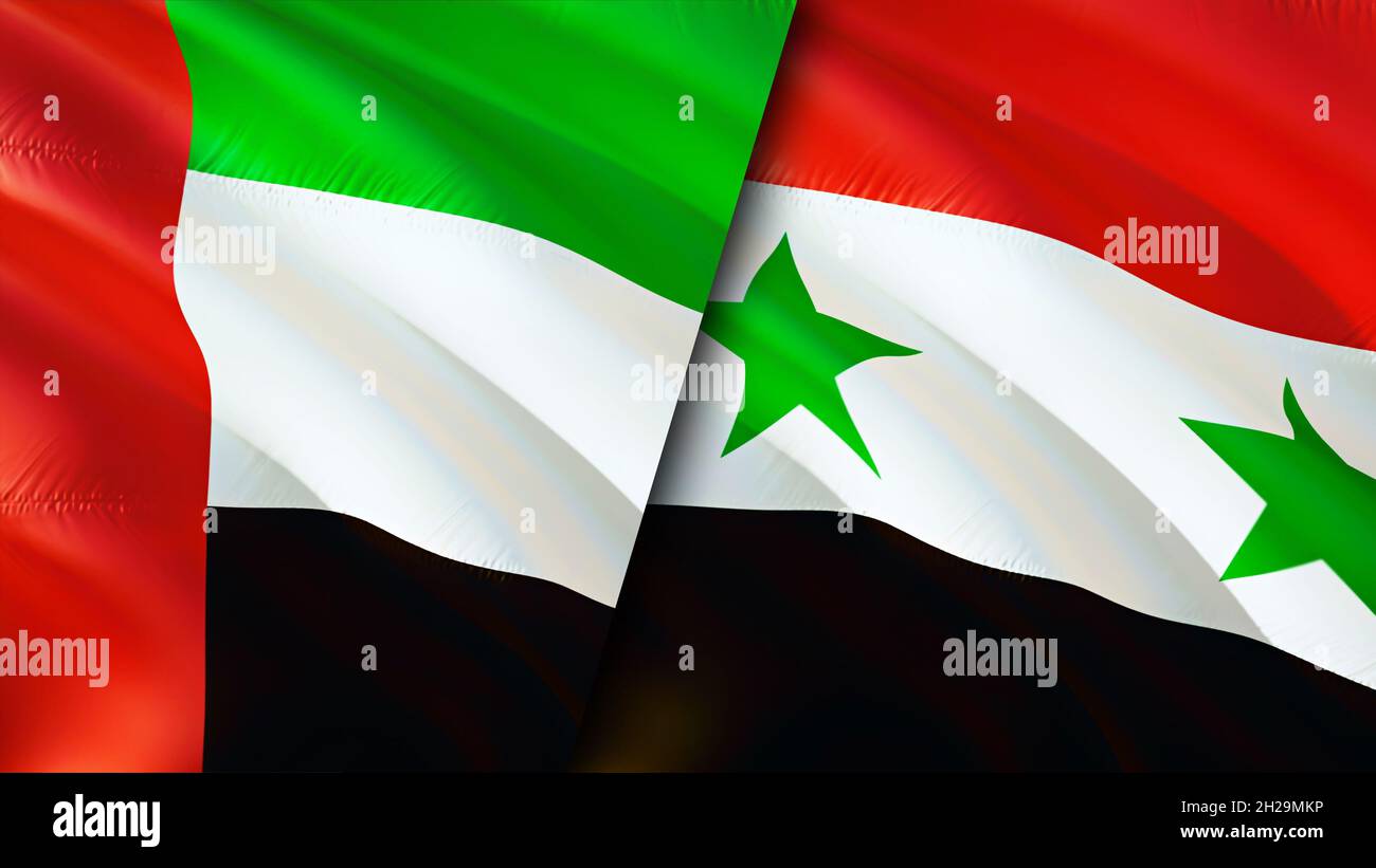Emirates and Syria flags. 3D Waving flag design. Syria United Arab ...