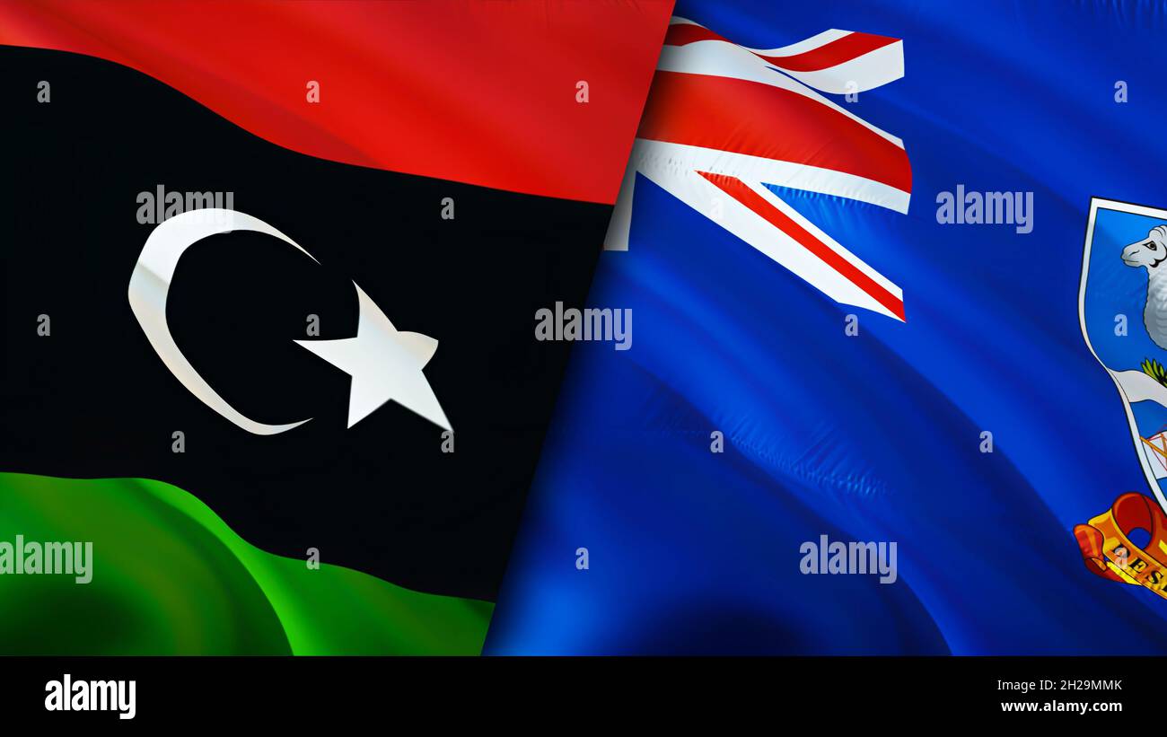 Libya and Falkland Islands flags. 3D Waving flag design. Falkland ...