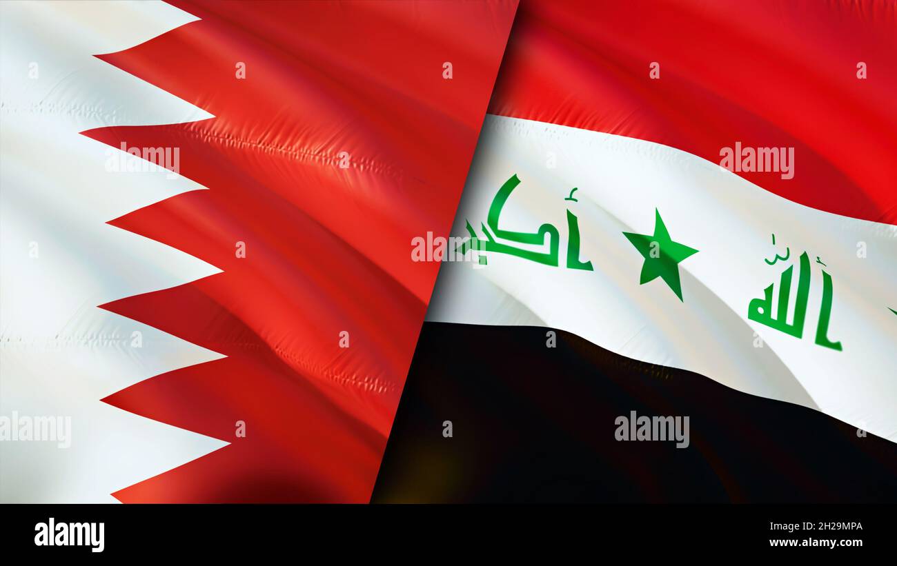 Bahrain and Iraq flags. 3D Waving flag design. Iraq Bahrain flag ...