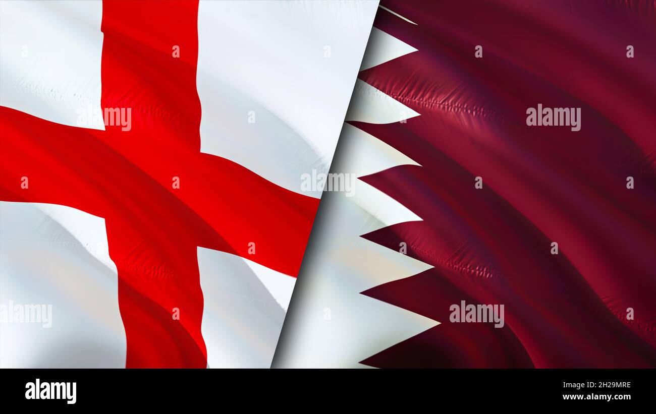 England and Qatar flags. 3D Waving flag design. Qatar England flag ...