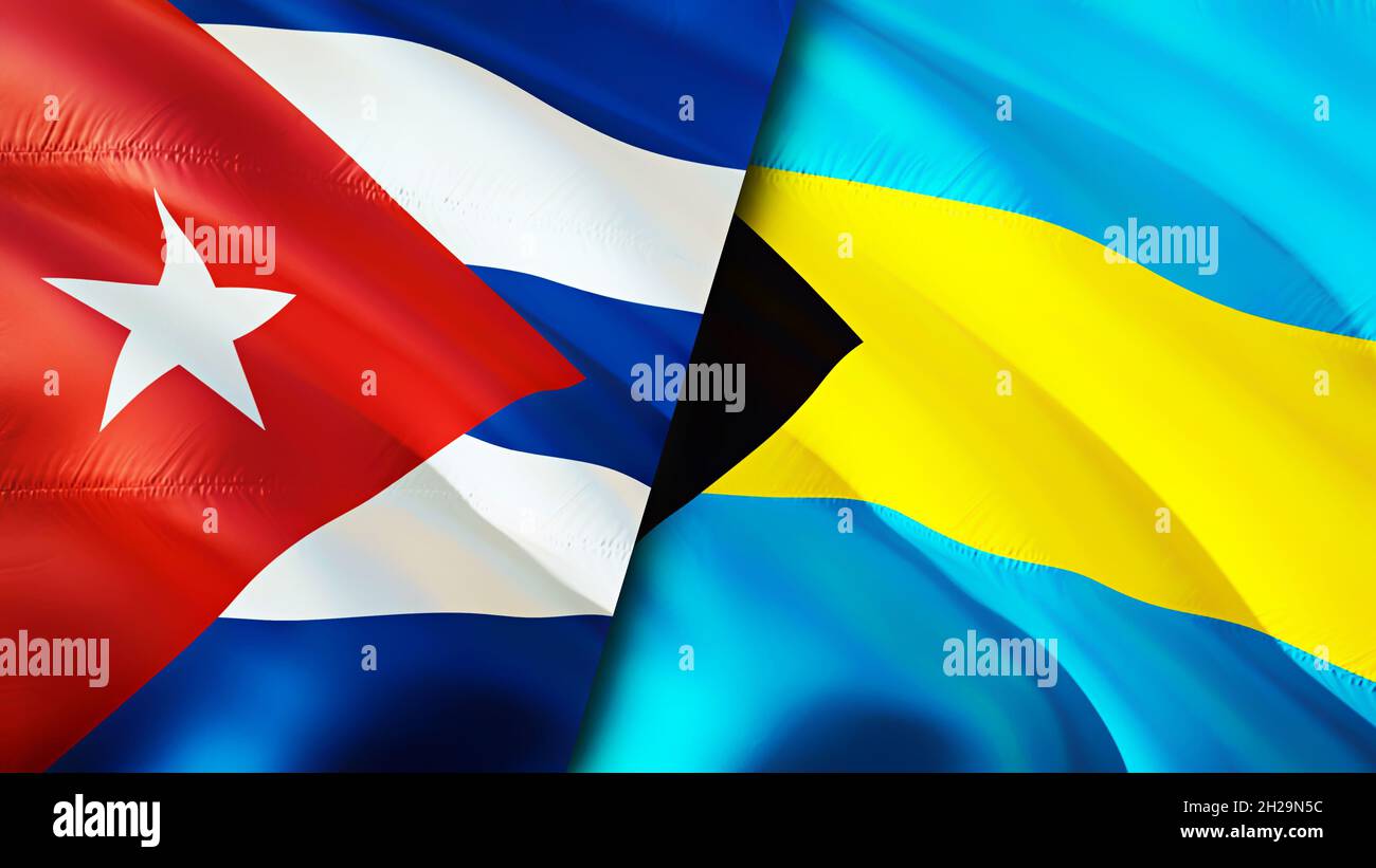 Cuba and Bahamas flags. 3D Waving flag design. Cuba Bahamas flag ...