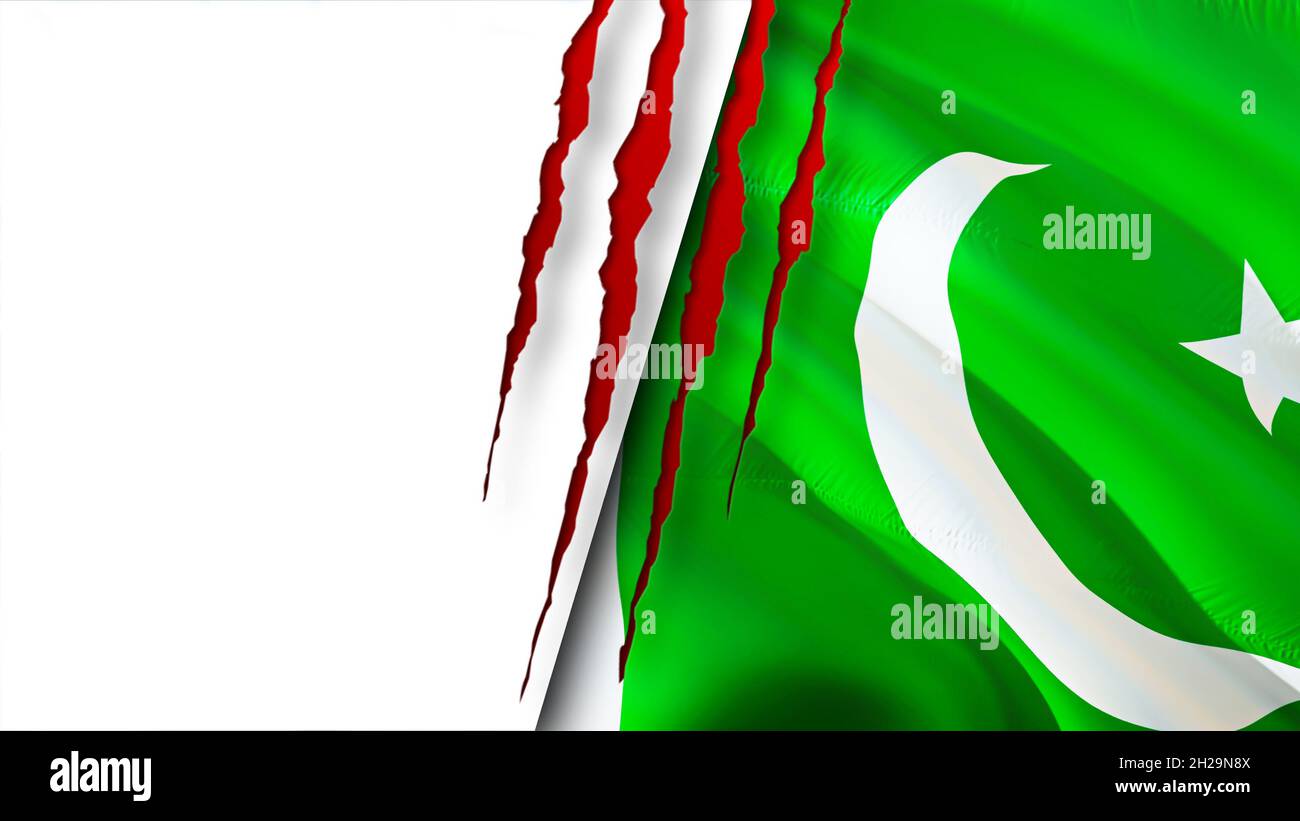 White half and Pakistan flags with scar concept. Waving flag,3D ...